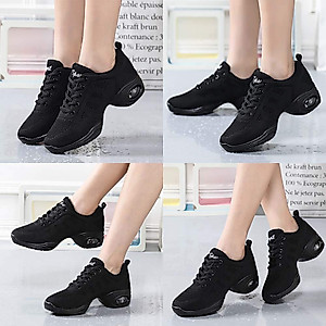 Womens Jazz Shoes Lace-up Sneakers Breathable Mesh Modern Dance Shoes Breathable Air Cushion Split-Sole Outdoor Dancing Shoes Platform Sneakers for Jazz Zumba Ballet Folk Black 40