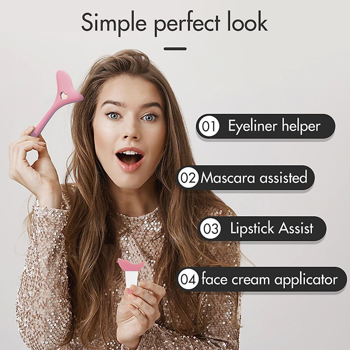 Eyeliner Stencils 4Pcs Reusable Silicone Eyeliner Aid Winged Eyeline Tip Multifunctional Eye Makeup Tool Kit Mascara Shield Eyelash Eyebrow Eyeshadow Lipstick Applicator Guide Tool（Pink）