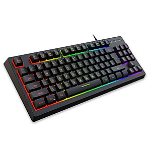 Fuegobird Gaming and Office Keyboard, USB Wired High Performance, RGB Backlit, Compact 87 Keys Low Caps for Windows, Mac, Android