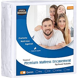 Utopia Bedding Premium Waterproof Bed Bug Mattress Cover, Queen Zippered Mattress Protector, 8 Inches Deep, Dust Mite Proof 6-Sided Mattress Encasement for Bed