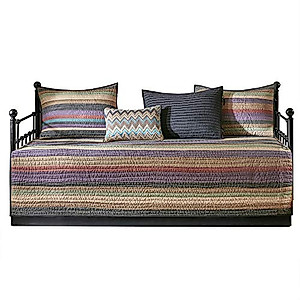 Madison Park Daybed Cover Double Sided Quilting Casual Design All Season Bedding Set with Bedskirt, Matching Shams, Decorative Pillow, 75 in x 39 in, Yosemite, Purple Teal