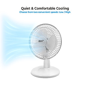 Comfort Zone CZ6D 6" Quiet Portable Indoor 2-Speed Desk Fan with Clip and Fully Adjustable Tilt, White