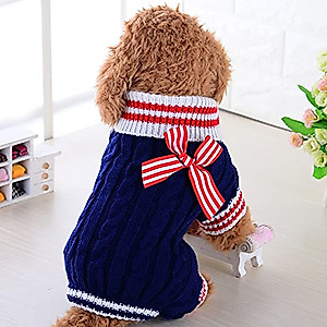 Dog Hoodies for Large Dogs Winter Classic Clothes Knitted - Navy Sweater Cat Sweater Coat Turtleneck Winter Jumper Cable Knit Pet Warm Pet Puppies Clothes for Girls Christmas Outfits