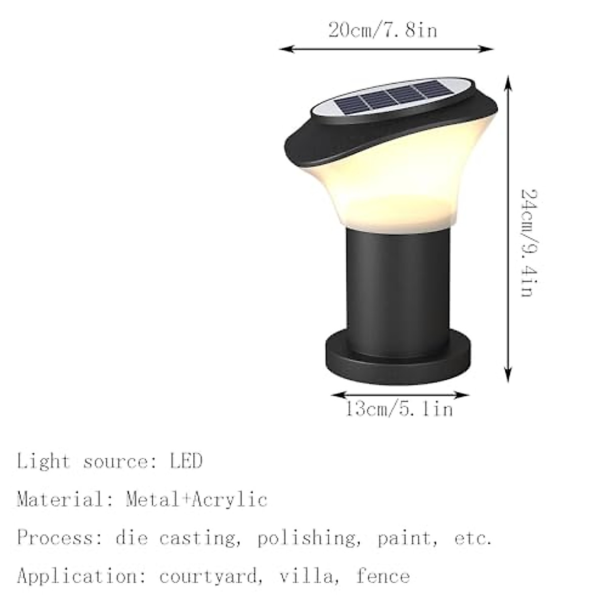 VELLOW Outdoor Courtyard Solar Post Lights Modern Creative Solar Home Villa Decoration Column Light LED Waterproof Warm White Post Lamp Decorations Landscape Lighting for Patio Porch Railing