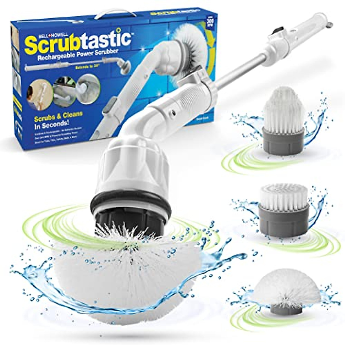 Scrubtastic Spin Scrubber, Electric Shower Scrubber – Rechargeable, Multipurpose Extendable Tile Cleaner, Bathroom, Floor & Grout Bathtub Power Scrubber with 3 Rotating Brush Heads, Improved for 2022