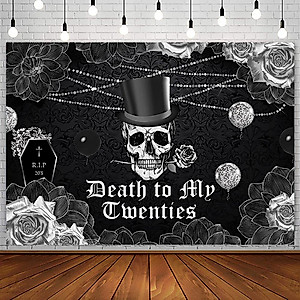 SENDY 7x5ft Death to My Twenties Backdrop for Thirties Birthday Party Decorations RIP to My 20s Funeral For My Youth Banner Gothic Skull Tombstone Black Photography Background Photo Booth Studio Props