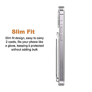 Wuwedo for iPhone 14, iPhone 13 Clear Wallet Case, Anti-Yellowing Slim Fit Thin TPU Bumper + PC Back Case with 2 Cards Holder