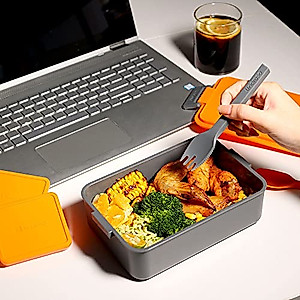 linoroso Stackable Bento Box Adult Lunch Box | Meet All You On-the-Go Needs for Food, Salad and Snack Box, Premium Bento Lunch Box for Adults Include Utensil Set, Dressing Containers - Lava Orange