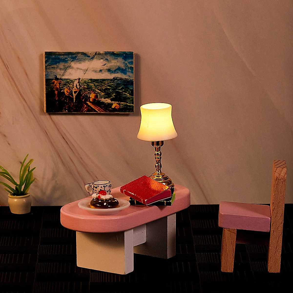 2 Pieces Dollhouse Miniature Lamp LED Desk Lamp Mini Light Dollhouse Decoration Accessories Battery Operated with ON/Off Switch and Lamp Shade (Table Lamp)