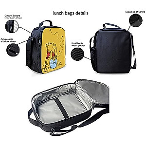 oqizkeu Wi.nnie the P.ooh Bear 3Pcs School Bags Set Boys Girls Student Bookbag 16 Inch Teens Laptop Backpack with Lunch Bag Pencil Case