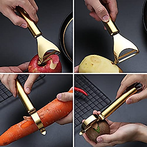 Gold Potato Vegetable And Fruit Peelers For Kitchen, Kyraton Titanium Gold Plating Stainless Steel Peelers,Sharp Blade And Ergonomic Non Slip Easy To Grip Set Of 2
