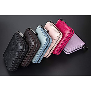 Suweibuke Genuine Leather Credit Card Holder Wallet RFID Blocking Secure Card Case ID Case Organizer Zipper Wallet (A-Rose Red)