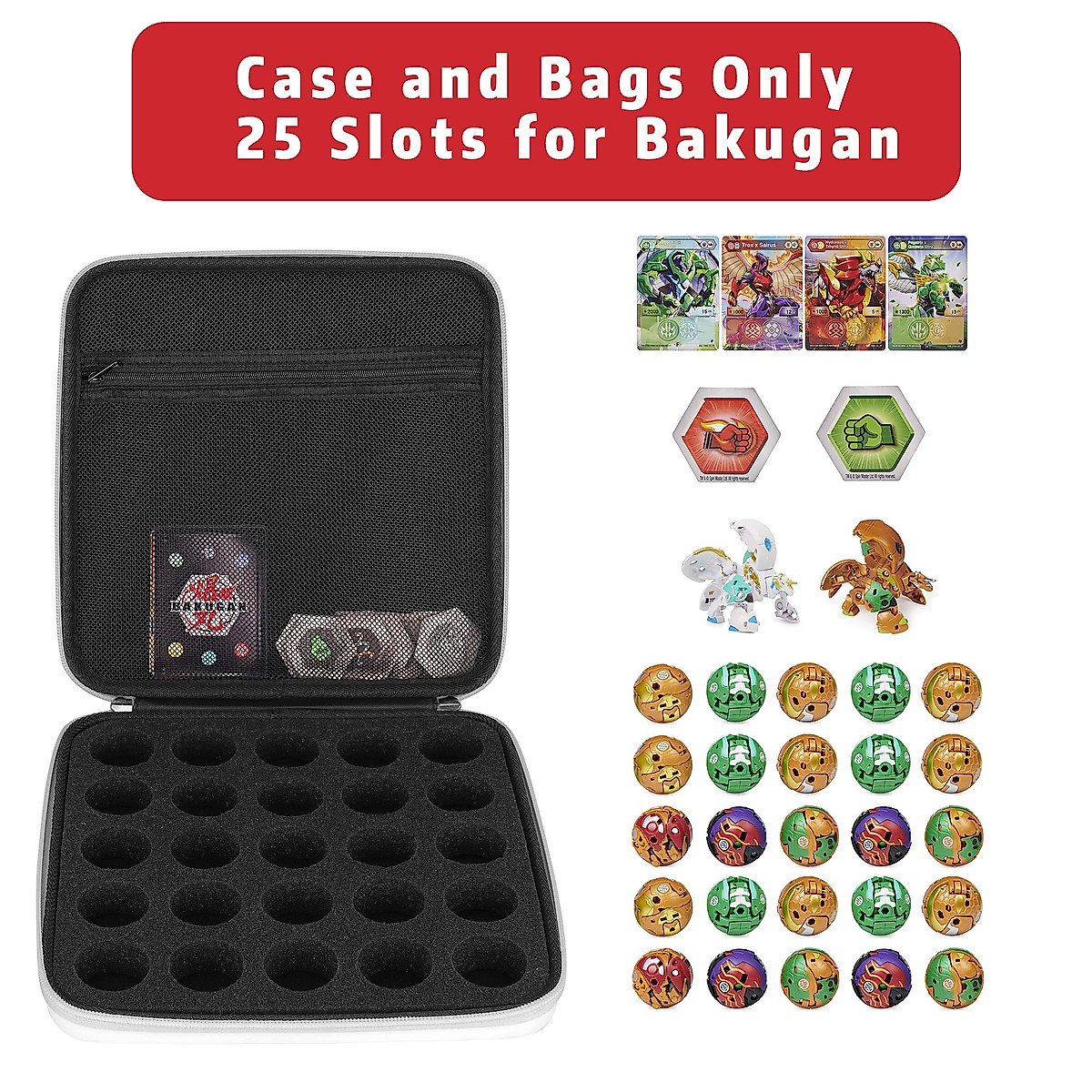 MADCAT Organizer Case Compatible with Bakugan Battle Planet, BakuCores, Armored Alliance, Geogan Rising, Toy Organizer Storage Container Holder (25, white)