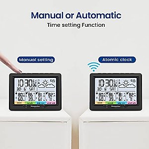 Newentor Weather Station Wireless Indoor Outdoor Multiple Sensors, Digital Atomic Clock Weather Thermometer, Temperature and Humidity Monitor, Forecast Weather Station with Backlight, Black