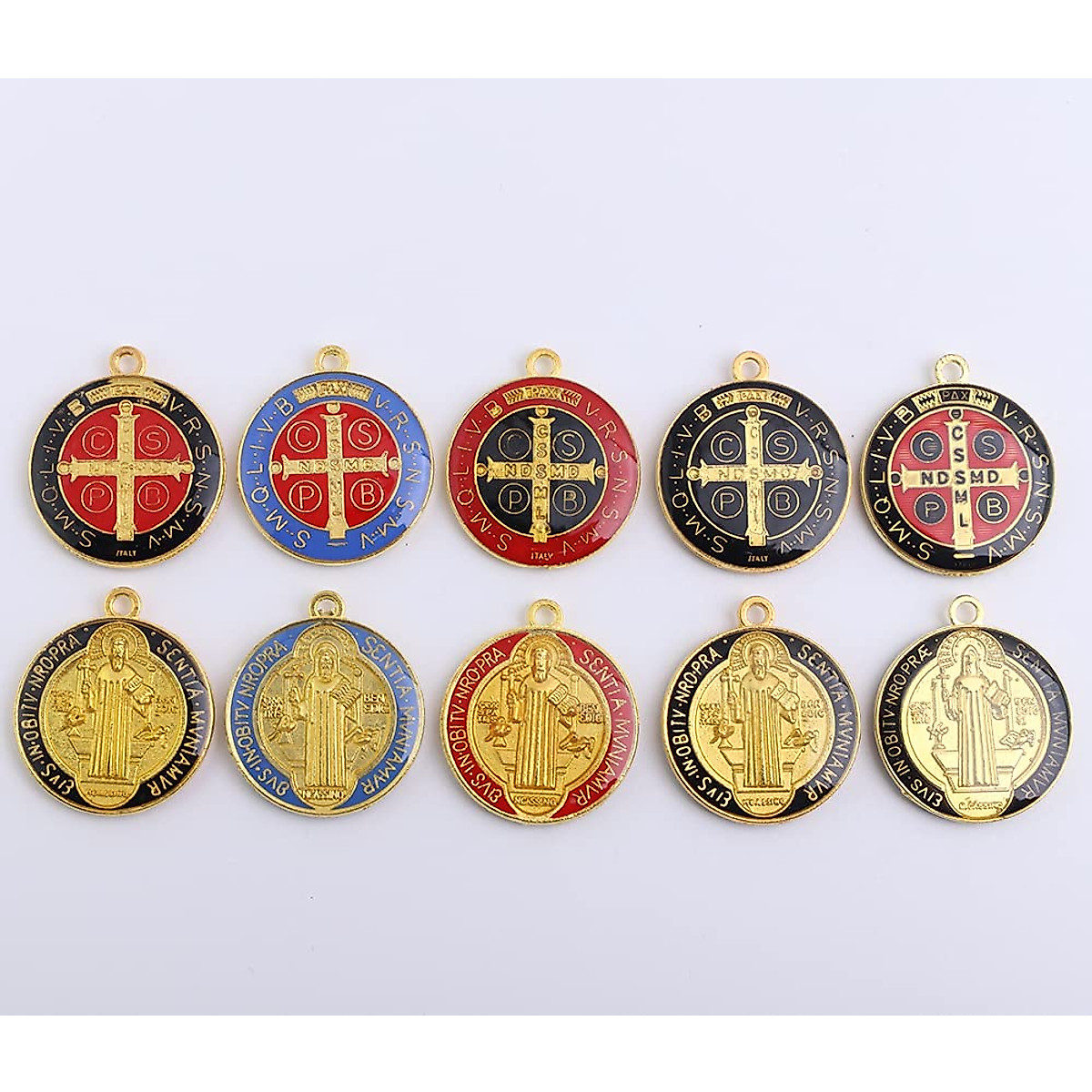 Glary 50pcs of Assorted Epoxy 1 inch Round Saint Benedict Medal Pendant Medal of St. Benedict