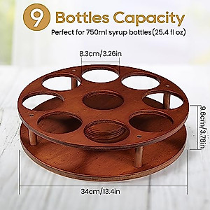 THYGIFTREE Rotating Coffee Syrup Organizer 9 Bottles Coffee Syrup Rack for Countertop Wood Syrup Bottle Holder Stand for Coffee Bar Station, Turntable Wine Display Tray