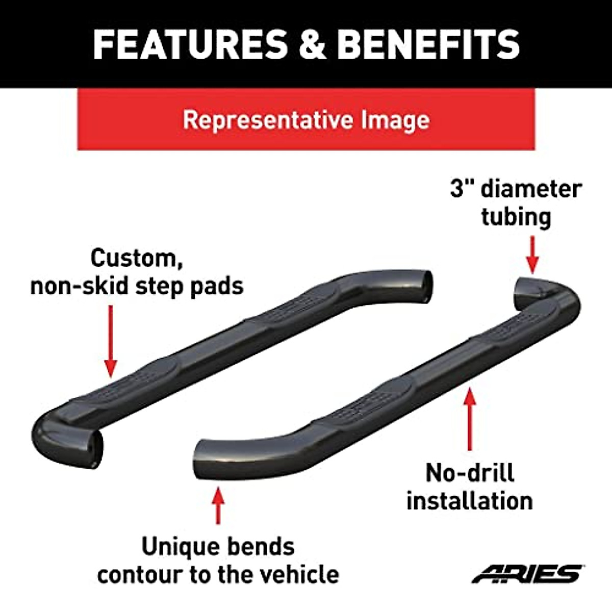 ARIES 204044 3-Inch Round Black Steel Nerf Bars, No-Drill, Select Chevrolet, GMC Blazer K5