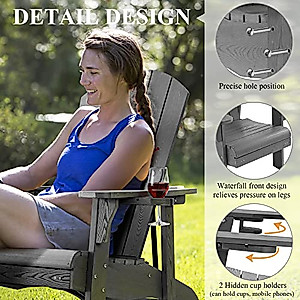 Leteuke Adirondack Chair with Ottoman, Oversized Adirondack Chair with Adjustable Backrest and 2 Cup Holder, Weather Resistant Adirondack Chair for Patio, Outdoor, Fire Pit, Garden, Deck, Dark Gray