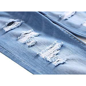 Enrica Men's Skinny Ripped Distressed Destroyed Straight Fit Denim Jeans (Light Blue 305, 34)