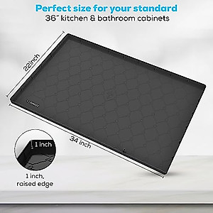 ONNIXZ Under Sink Mat for Kitchen Waterproof - 34" X 22" Strong Silicone Under Sink Liner with Drain Hole, Sink Cabinet Protector Mats for Kitchen & Bathroom, Under Sink Drip Tray Mat for Leaks Spills