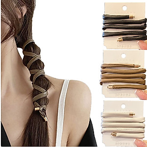 LURVFUEH 3 PCS Braid Accessory Ponytail Leather Hair Ties, Bendable Spiral Loc Long Hair Styling Accessories for Women Girls (White+Brown+Black)