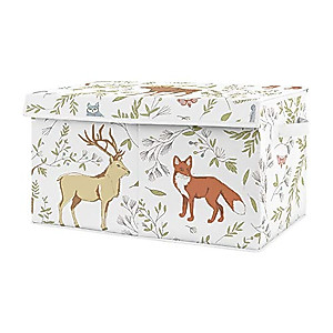Sweet Jojo Designs Woodland Animal Toile Boy or Girl Small Fabric Toy Bin Storage Box Chest For Baby Nursery or Kids Room - Grey, Green and Brown Bear Deer Fox