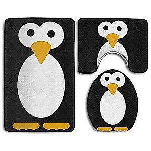 CoolsomeJies Cute Penguin Black 3 Piece Non Slip Soft Bath Rugs and Mats Sets for Kitchen Shower and Toilet