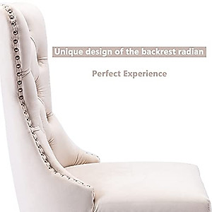 Virabit Upholstered Dining Chairs Set of 4, Velvet Tufted Dining Chairs with Nailhead Back and Ring Pull Trim, Solid Wood Dining Chairs for Kitchen/Bedroom/Dining Room (Beige)