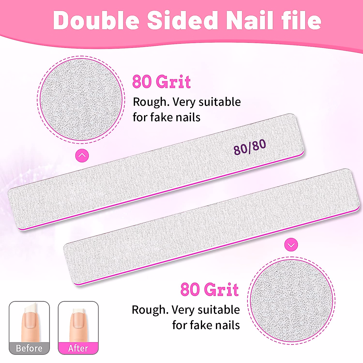 25pcs Nail Files 80 Grit, BLESWIN 80/80 Grit Nail Files, Jumbo Nail Files for Acrylic Nail, Double-Sided Emery Board Nail Filer for Manicure, Pedicure, and Acrylic Nails