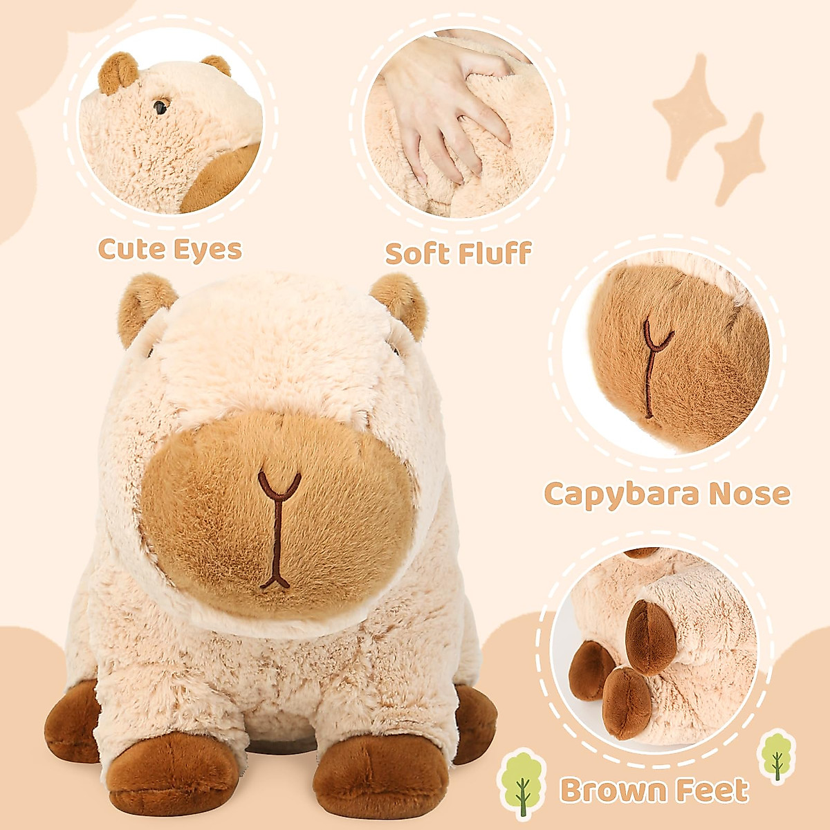 Riuhot Cute Capybara Plush Pillows Kawaii Soft Capybara Stuffed Animals Capybara Plushie Birthday Christmas Valentine's Day Gift for Kids(9in)