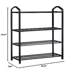 YSSOA 4-Tier Stackable Shoe Rack, 12-Pairs Sturdy Shoe Shelf Storage, Black Shoe Tower for Bedroom, Entryway, Hallway, and Closet