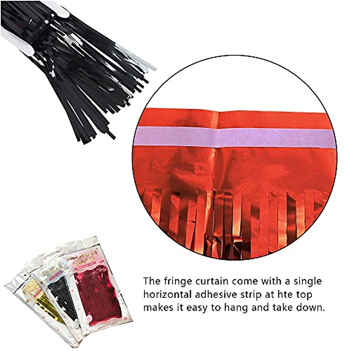 Mickey Birthday Party Supplies, Red Black Gold Fringe Curtains Photo Backdrop for Party Decorations (3 Pack)