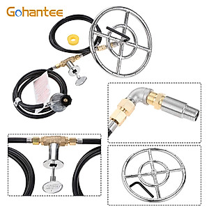 gohantee Fire Ring Burner Valve Assembly Kit, 12 inch Stainless Steel Fire Pit Installation Kit for Propane Gas, Replacement Parts for Propane Gas Fire Pit, Outdoor Fireplaces 90000 BTU