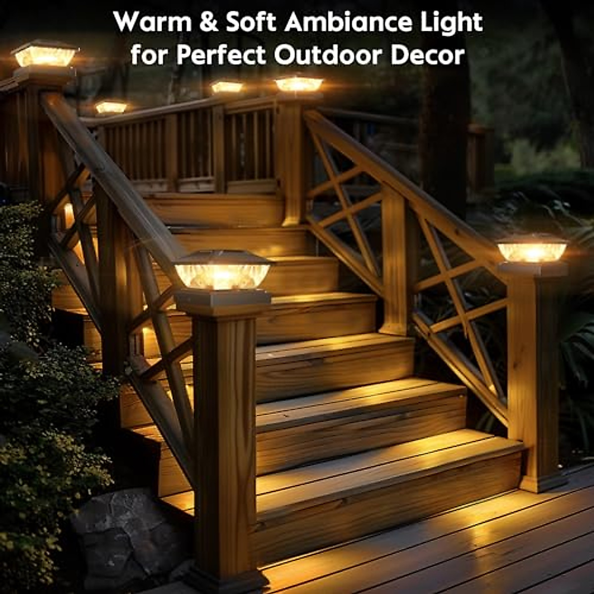 Fence Solar Post Lights Outdoor - 6 Pack 2 Modes Solar Deck Lights, IP65 Waterproof Solar Post Cap Lights Fit 4x4 4.5x4.5 5x5 Vinyl Wooden Posts, Garden Porch Patio Decor, Warm White & Cool White