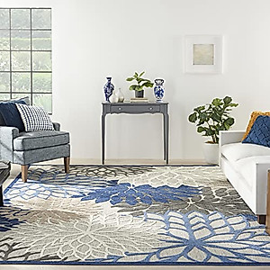 Nourison Aloha Indoor/Outdoor Blue/Multicolor 10' x 14' Area Rug, Tropical, Botanical, Easy Cleaning, Non Shedding, Bed Room, Living Room, Dining Room, Deck, Backyard, Patio (10x14)