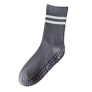 Yoga Socks with Grips for Women, Cotton Mid-tube Bottom Cushioned Socks Non Slip Grip Socks for Yoga, Pilates, Barre, Dance, Ballet(grey)