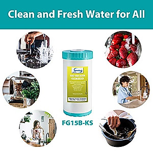 iSpring FG15B-KS Premium Quality Super Capacity GAC and KDF Carbon Filter Replacement Cartridge for Direct Connect Under Sink Water Filtration System US21B, 10” x 4.5”