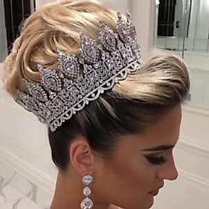 Aoligrace Luxury Cubic Zirconia Wedding Round Tiaras CZ Queen Princess Large Crowns Pageant Hair Jewelry Gifts for Women Wife