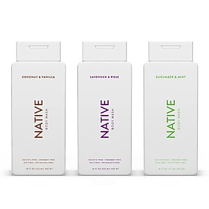Native Body Wash Natural Body Wash for Women, Men | Sulfate Free, Paraben Free, Dye Free, with Naturally Derived Clean Ingredients Leaving Skin Soft and Hydrating, Coconut & Vanilla, Lavender & Rose, Cucumber & Mint 18 oz - Pack of 3