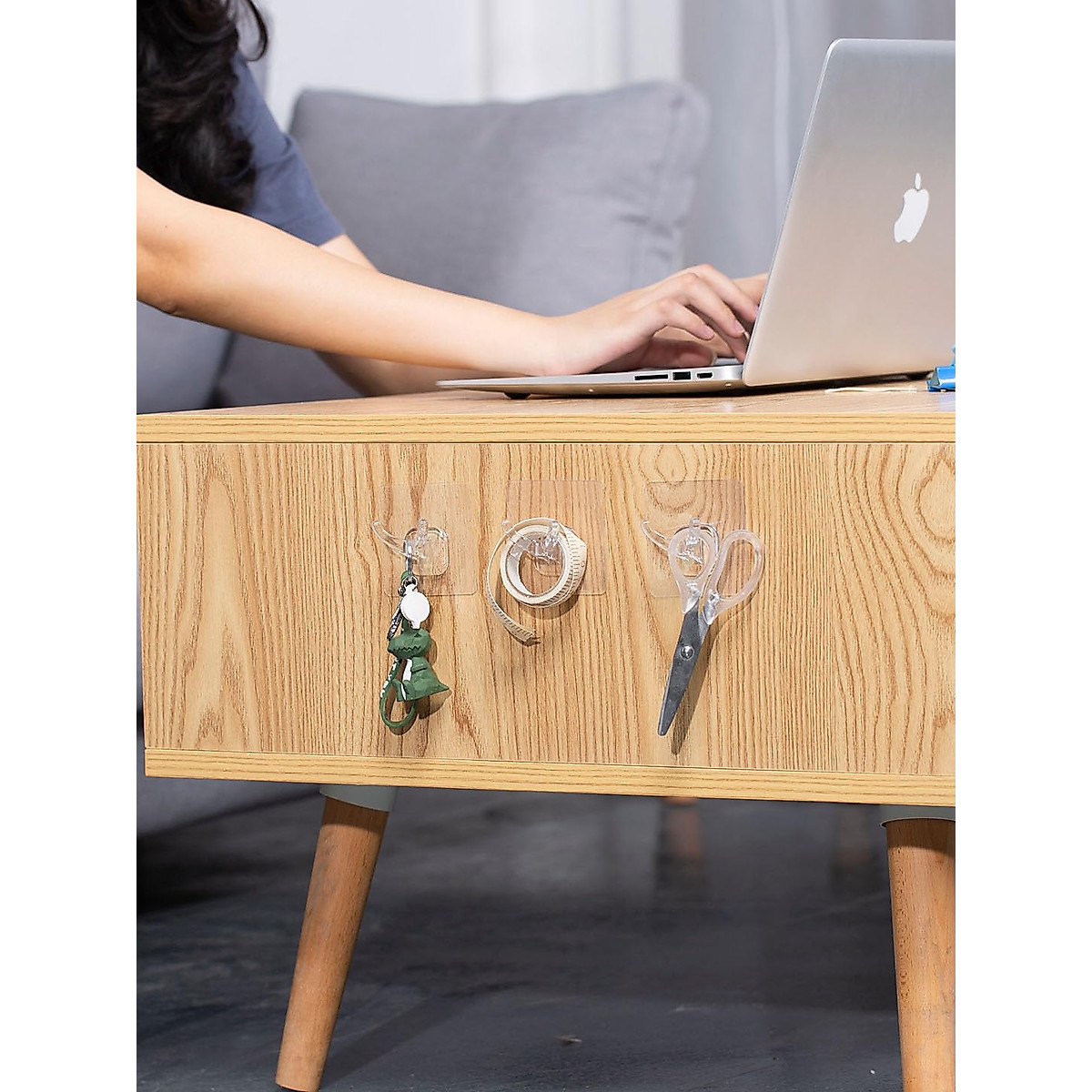 COLINCH Heavy Duty Waterproof Adhesive Wall Hooks, Double Hook Design for Razor Holder, Sticky Bathroom Hooks. 4 Pcs - Clear