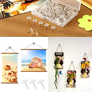 JIMSUMM 150 PCS Push Pins, Standard Plastic Head Steel Point Clear Thumb Tacks for Wall, Clear Plastic Round Head for Bulletin Boards, Fabric Markers, Crafts and Office Organization (Clear)