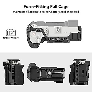 SmallRig Full Cage with Silicone Side Handle for Sony A7C, Comes with Locating Holes for ARRI, Quick Release Plate for Arca and Cold Shoe Mount - 3212B