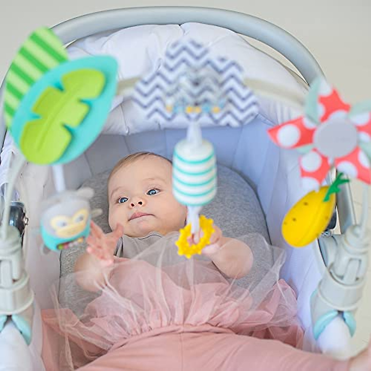 Taf Toys ‘Tropical Orchestra Arch’ | Ideal for Infant & Toddlers, Fits Stroller & Pram, Activity Arch with Fascinating Toys, Stimulates Baby’s Senses and Motor Skills Development, Easier Outdoors