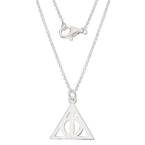 Harry Potter Jewelry for Women, Sterling Silver Deathly Hallows Pendant Necklace, 18" Chain