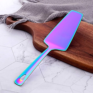 Cake Server, BuyGo Rainbow Pie Server Stainless Steel Pizza Spatula with Mirror Polish, 10.31 inches Long