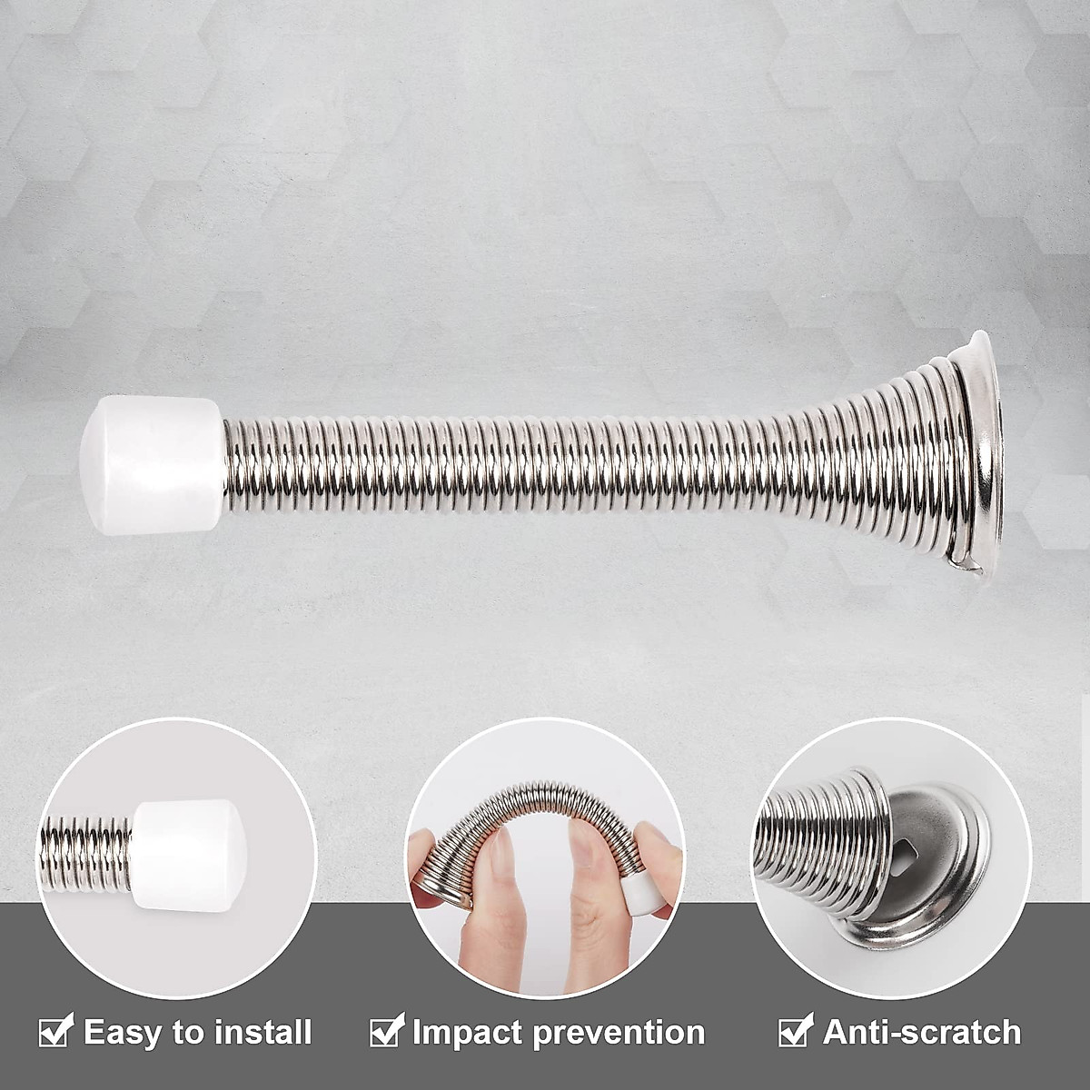 CToN 12 Pack Spring Door Stoppers 3-1/4" Alloy Steel Flexible Heavy Duty Door Stop with Rubber Bumper Tips for Bottom of Door, Home and Office, Silver