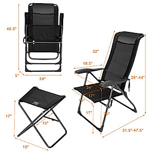 Giantex 4 Pcs Folding Patio Chairs Set 2 Pack Patio Dining Chairs with Footrest Portable Sling Chairs Camping Lawn Chairs with Adjustable Back Outdoor Bistro Chairs for Porch Garden Yard Pool