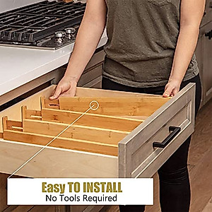 4 Pack Bamboo Drawer Dividers Kitchen Drawer Organizers-Adjustable from 17-22 Inch, Clothes Fabric Drawer Organizer Expandable Drawer Organization Separators for Bathroom Bedroom Office Dresser Desk