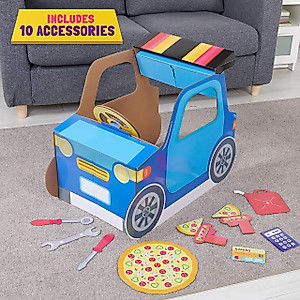 Pop2Play Indoor Baby Car – Sturdy and Eco-Friendly Cardboard Toddler Toy Car – Includes 10 Accessories (Blue)