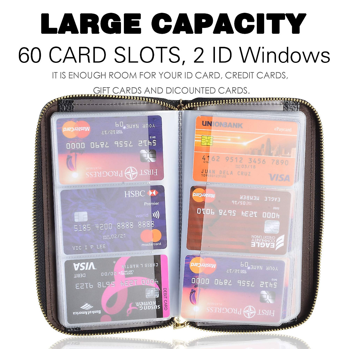 Easyoulife Credit Card Holder Wallet Womens Zipper Leather Case Purse RFID Blocking (Black)